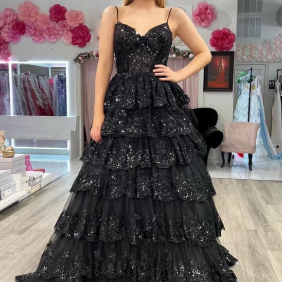 Kiss Prom | Dresses | Black Tiered Sequin Prom Dress | Poshmark